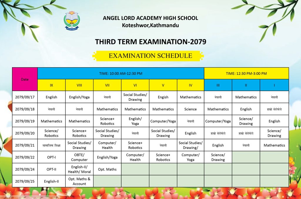 Third Term Examination begins from 17 Poush, Friday - ANGEL LORD ...
